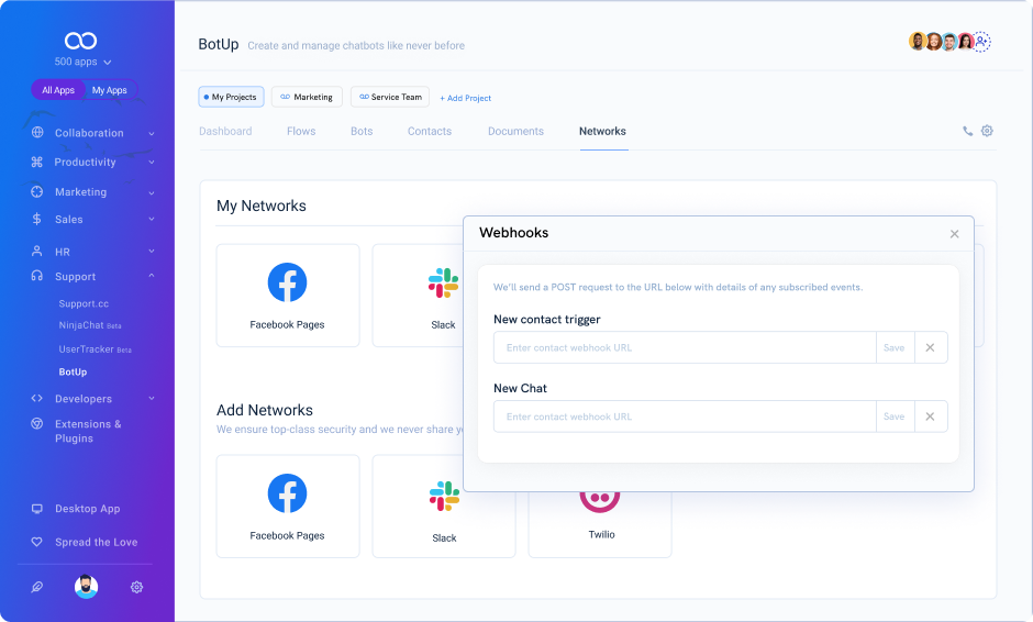 Chatbot Webhooks | BotUp by 500apps